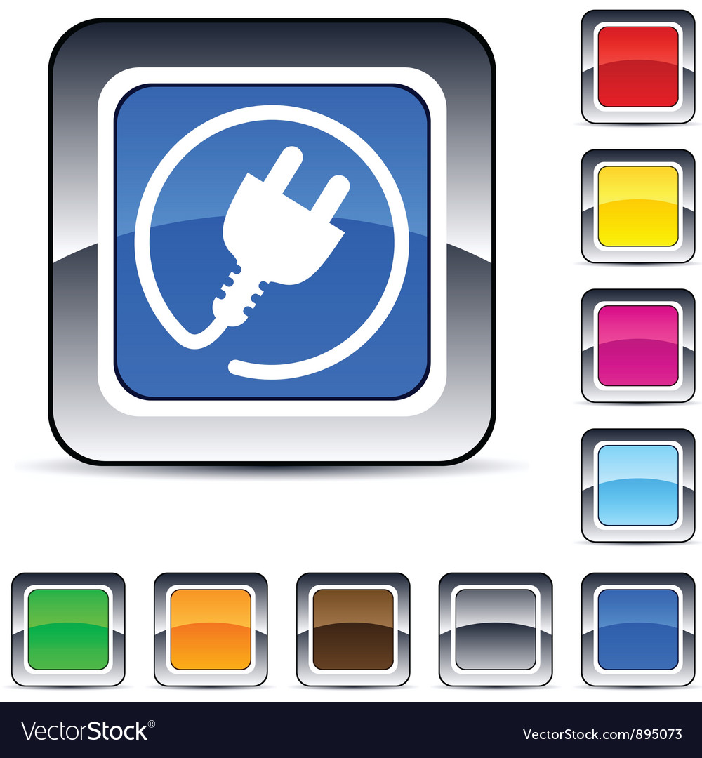 Power plug square button Royalty Free Vector Image