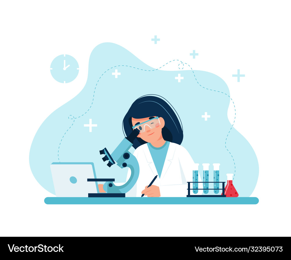 Scientist at work female character conducting Vector Image