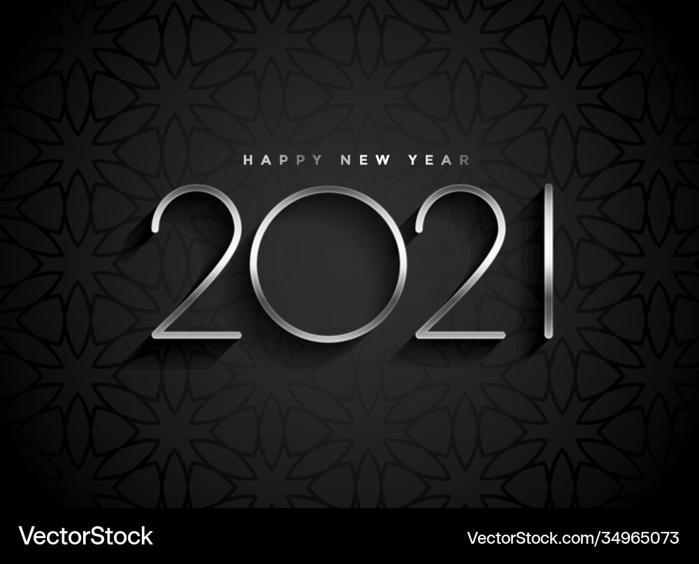 Silver 2021 new year text on black background Vector Image