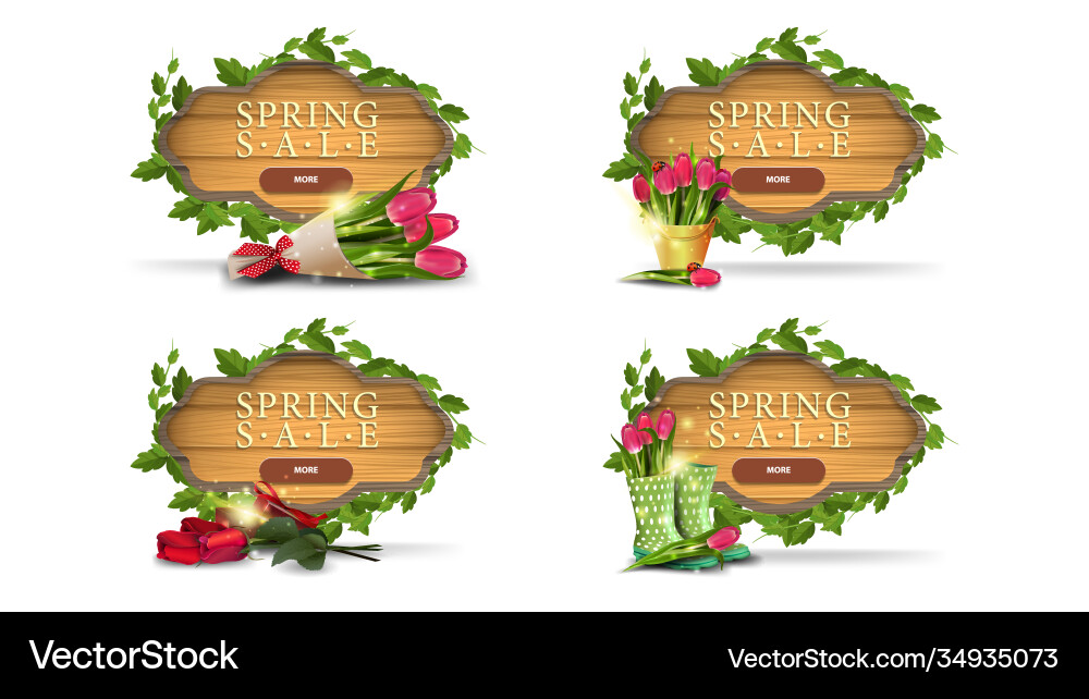 Spring sale set brown discount banners Royalty Free Vector