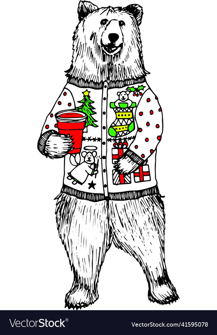 Bear in a christmas sweater Royalty Free Vector Image