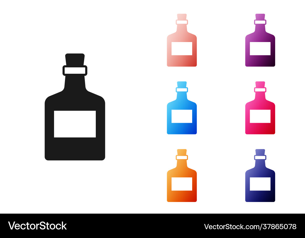 Black alcohol drink rum bottle icon isolated Vector Image