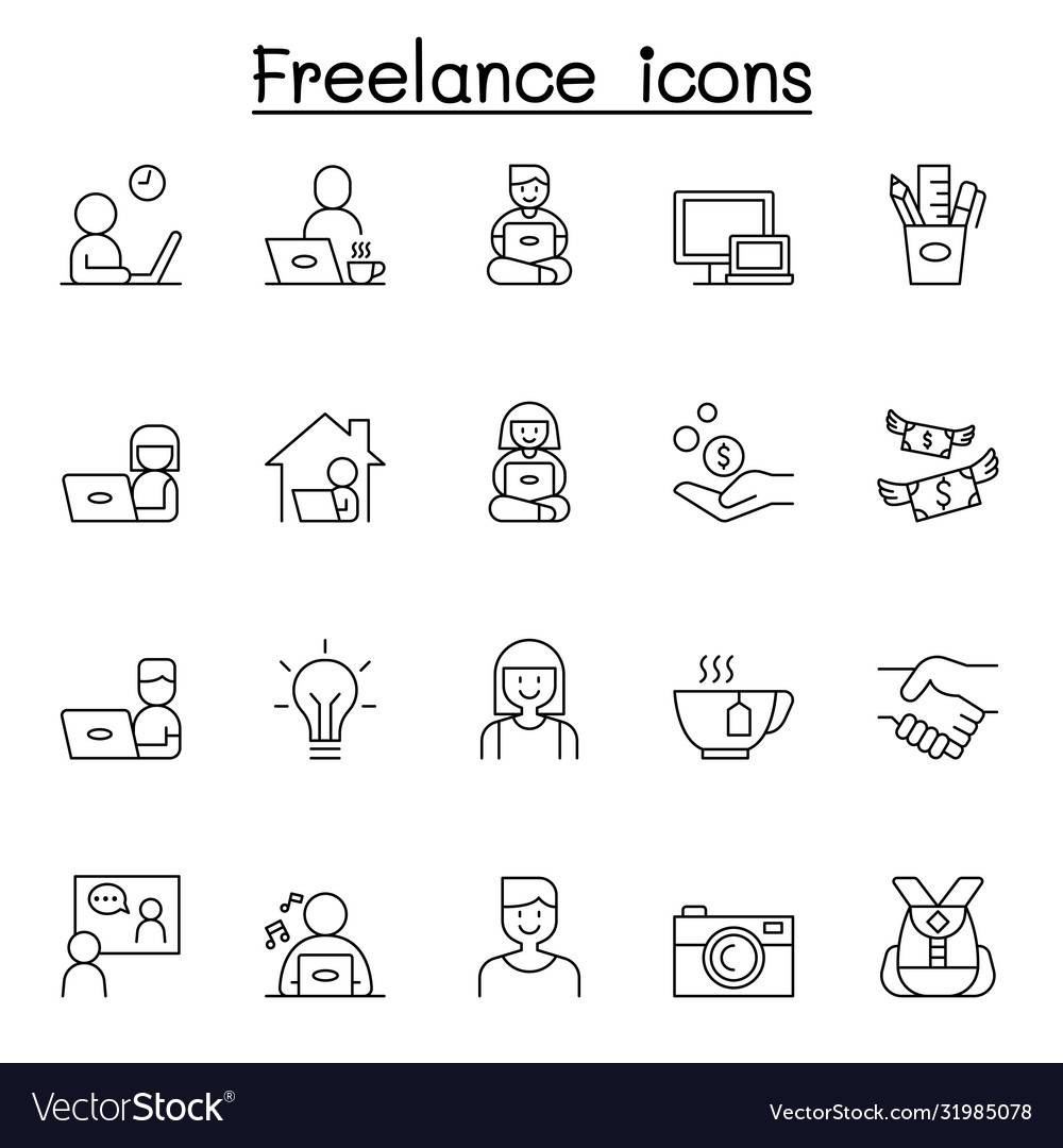 Freelance icons set in thin line style Royalty Free Vector
