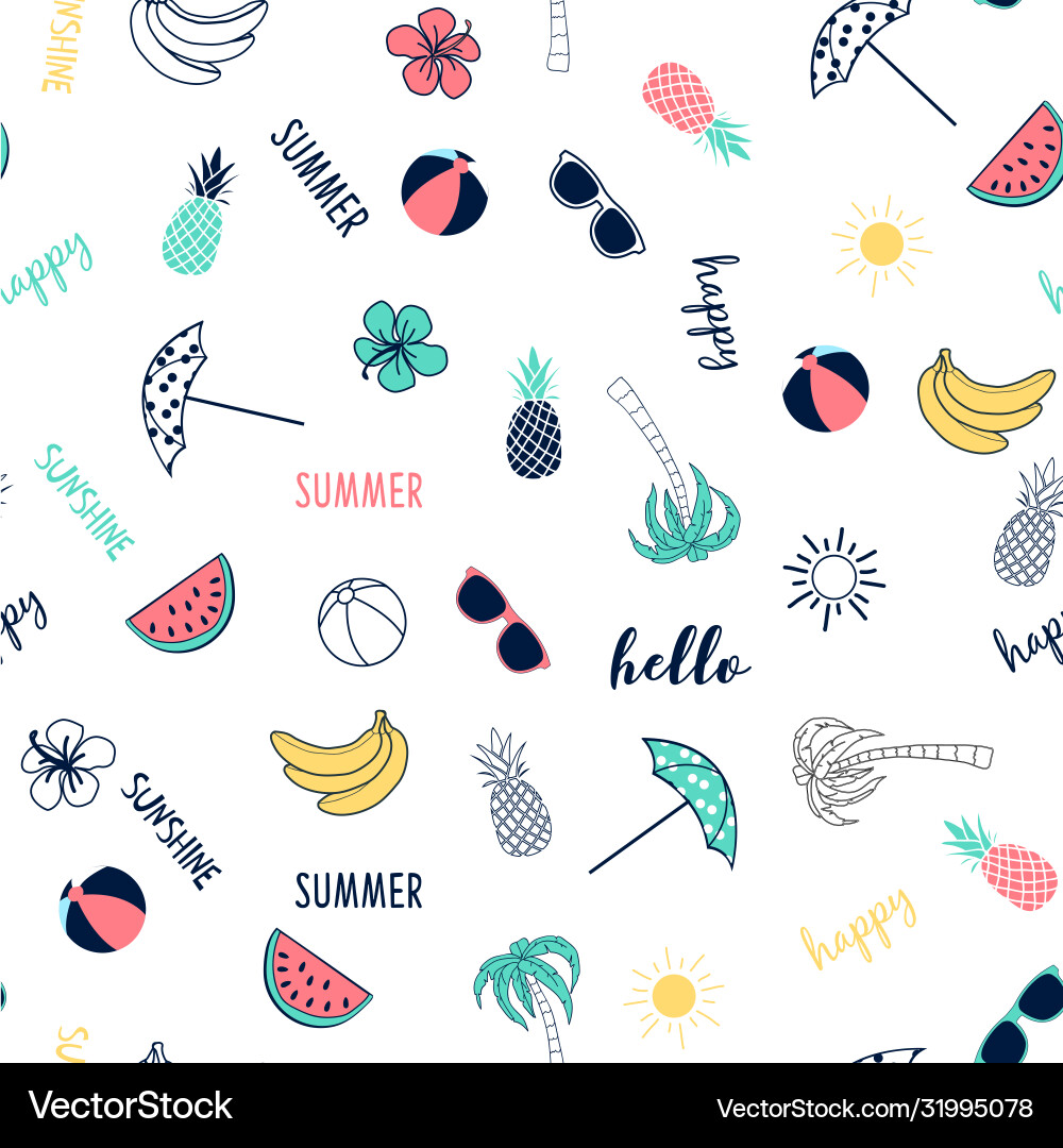 Hand drawing summer icons seamless Royalty Free Vector Image