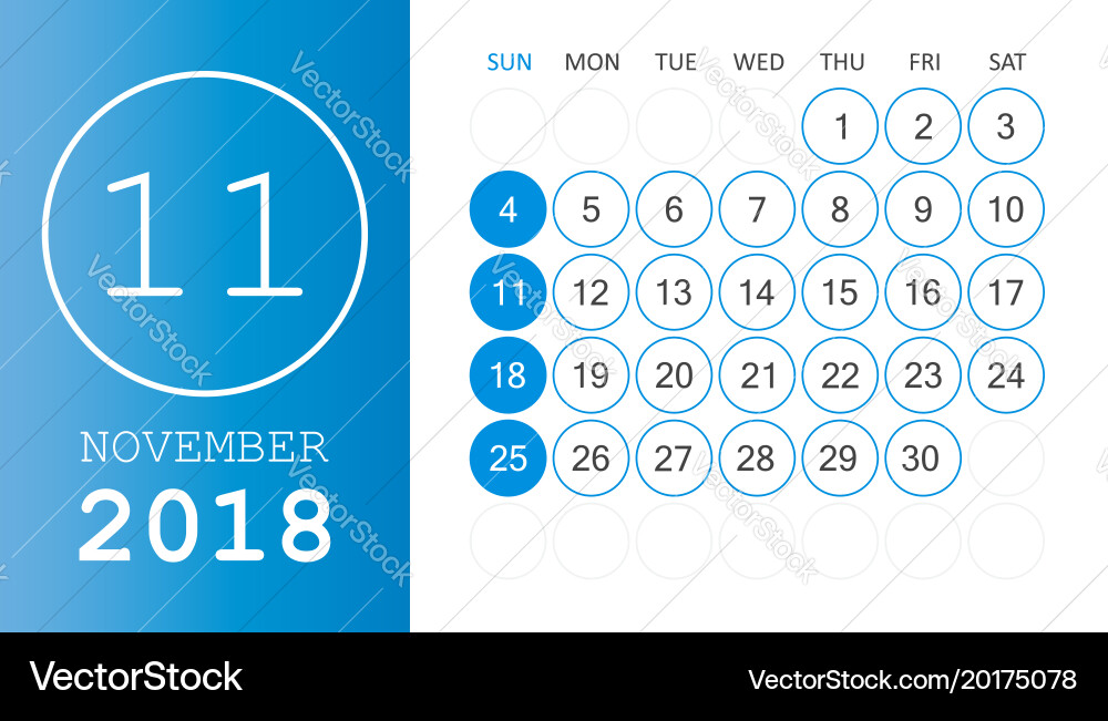 November 2018 calendar calendar planner design Vector Image