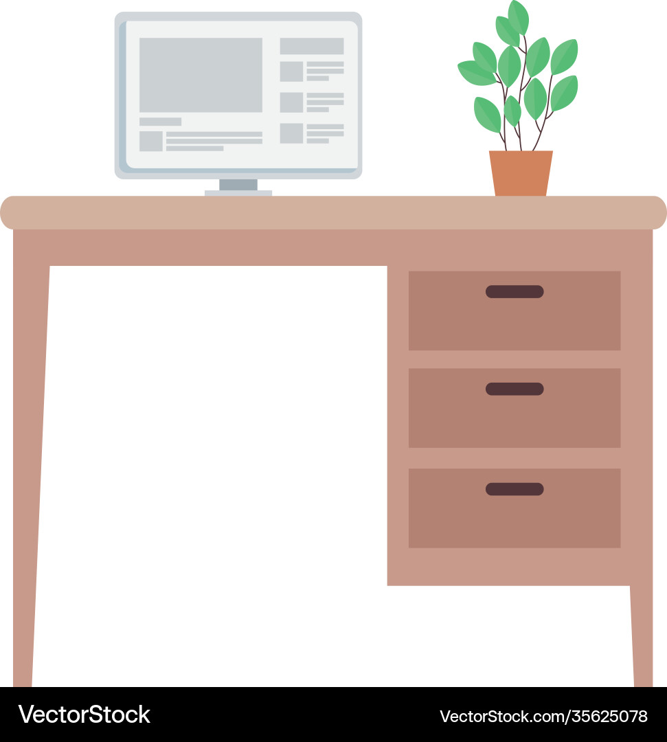 Office desk with computer and plant design Vector Image