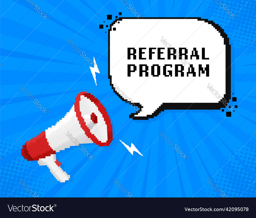 Referral program badge with megaphone icon pixel Vector Image Referral program badge with megaphone icon pixel Vector Image