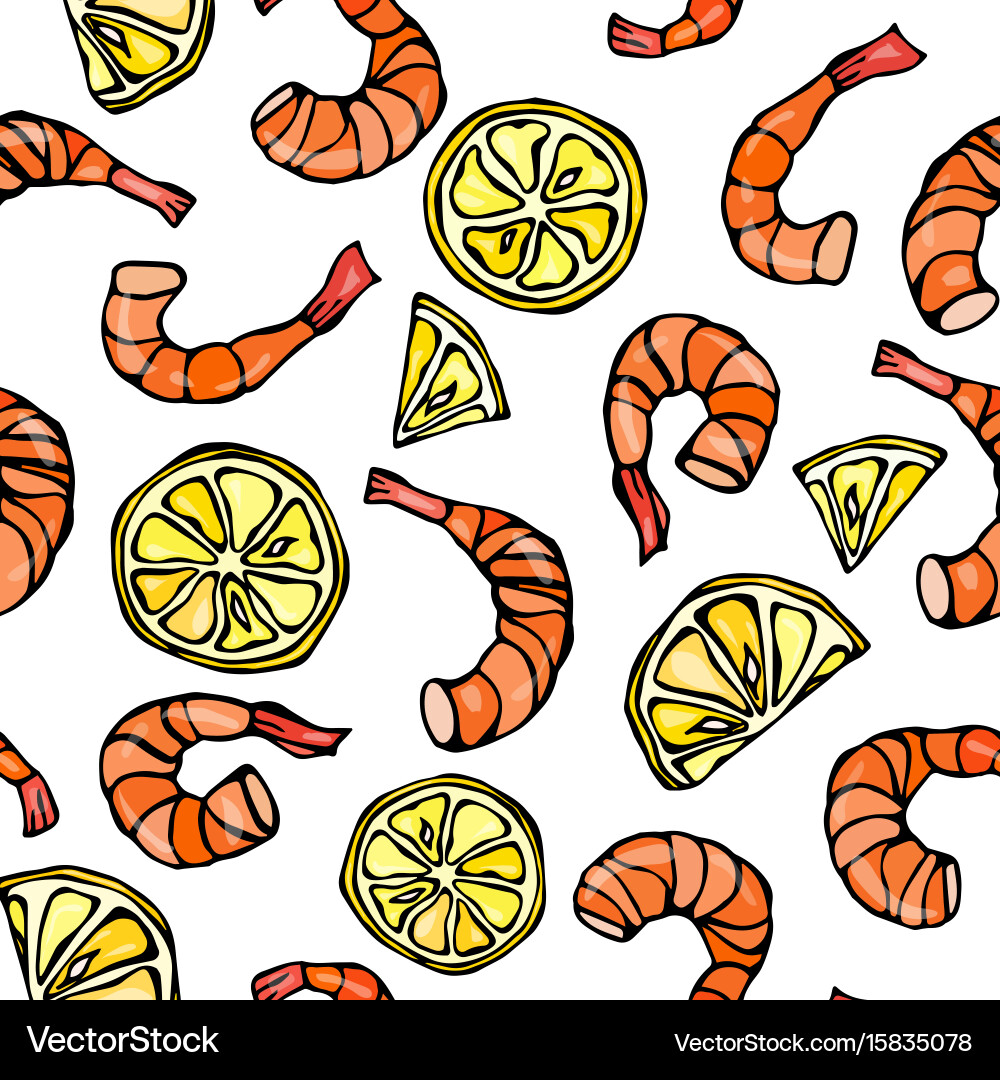 Seafood seamless pattern shrimp or prawn and Vector Image