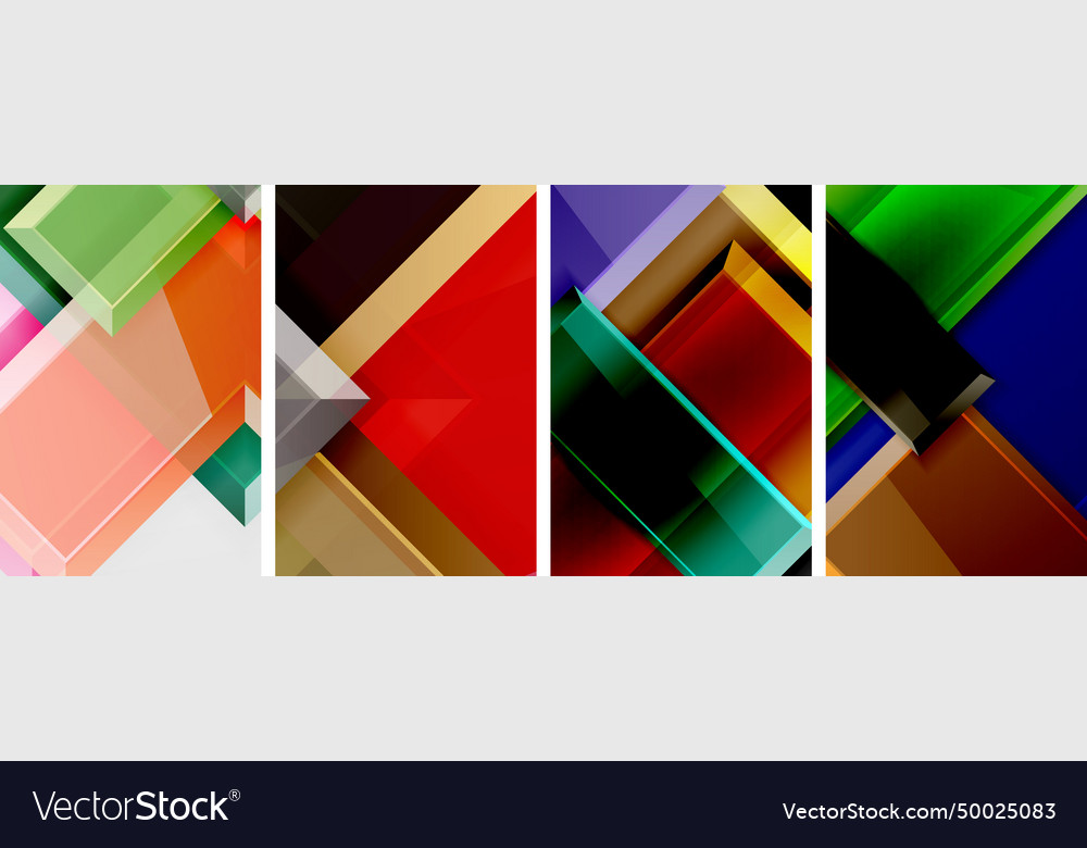 Color glass glossy square composition poster set Vector Image