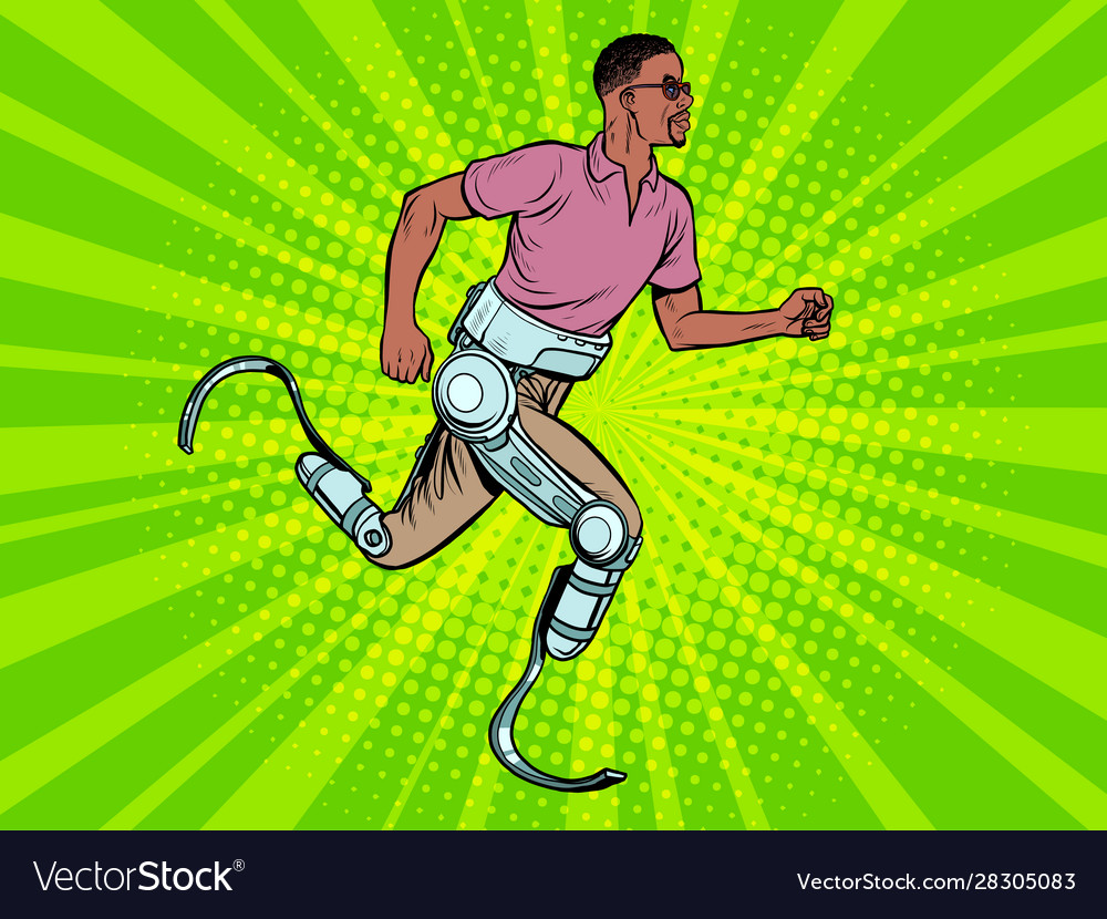 Disabled African Man Running With Legs Prostheses Vector Image