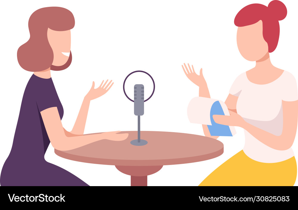 Female radio host interviewing guest Royalty Free Vector