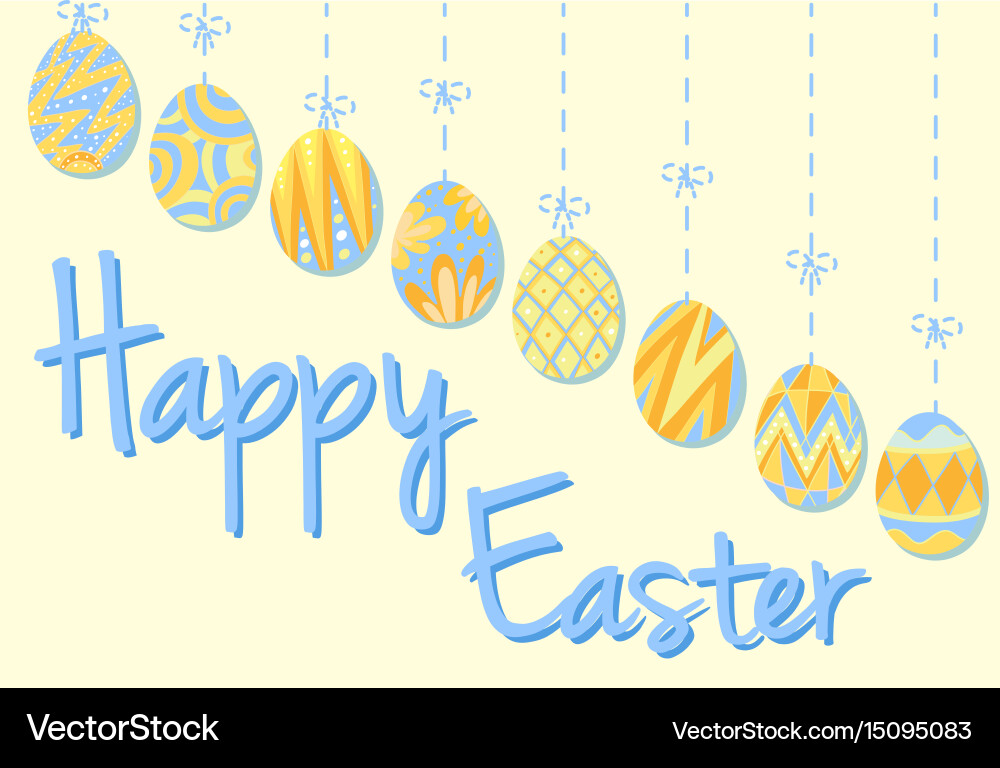 Happy easter poster with eggs in blue and yellow Vector Image