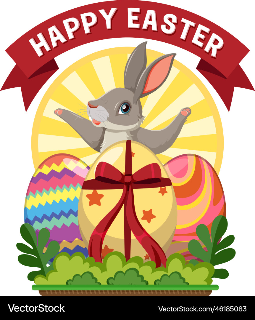 Happy easter with cute bunny for banner or poster Vector Image