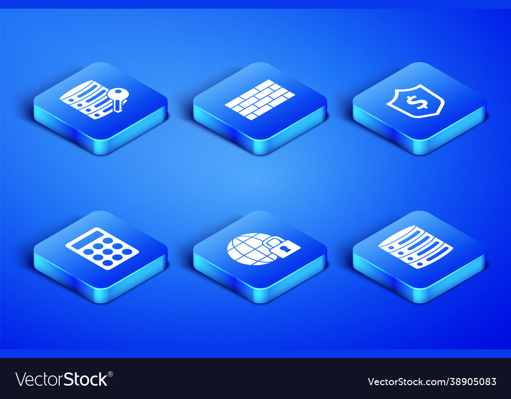 Set Server Data Web Hosting Security With Key Vector Image