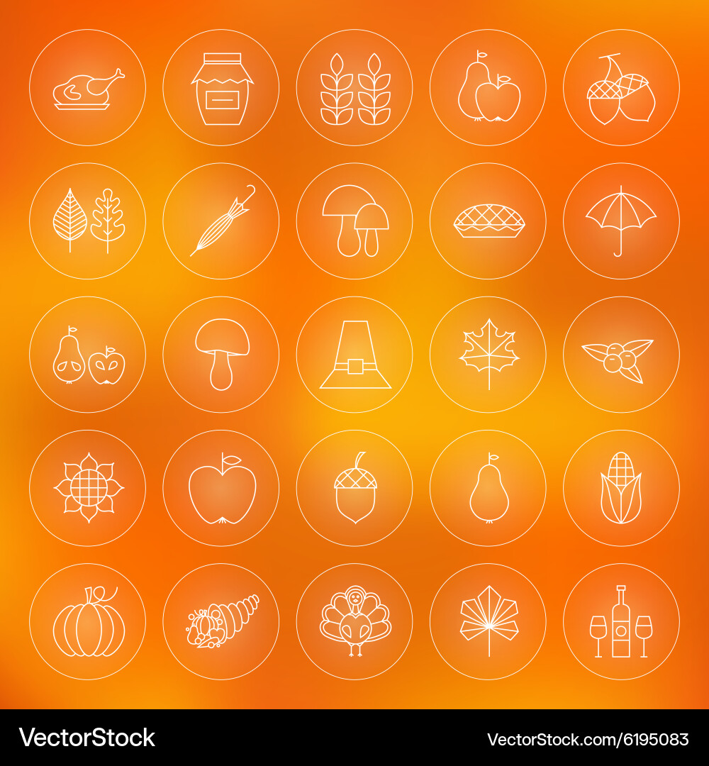 Thin outline thanksgiving dinner circle line icons