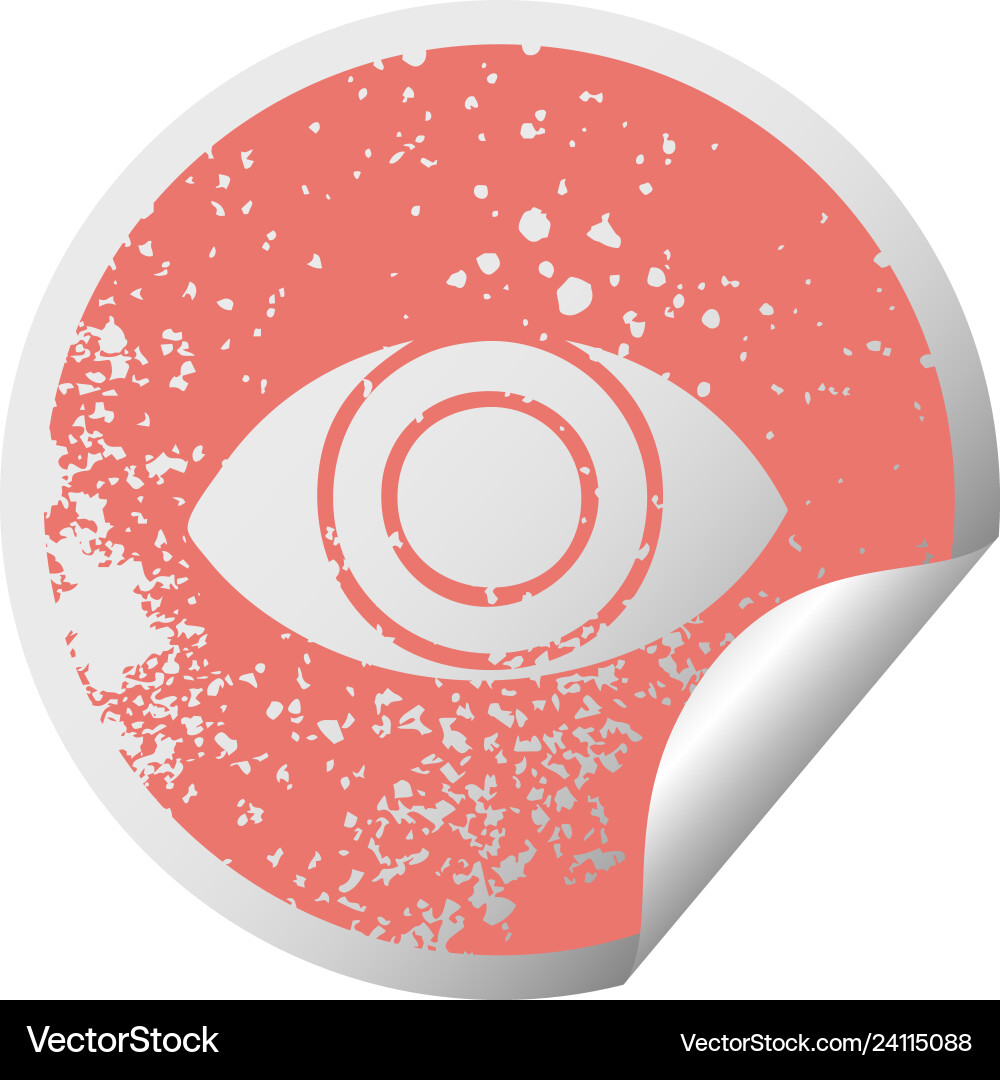Distressed circular peeling sticker symbol eye Vector Image