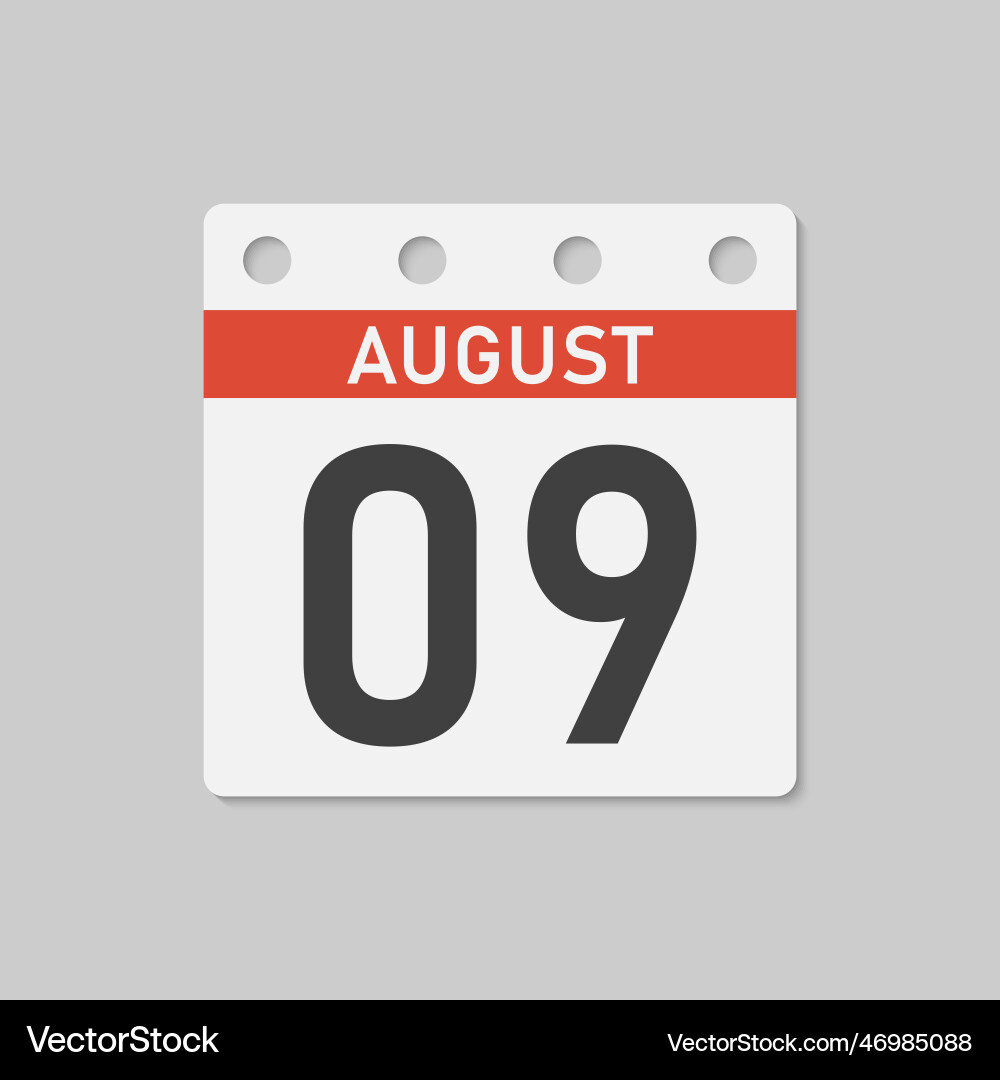 Icon page calendar day - 9 august Royalty Free Vector Image