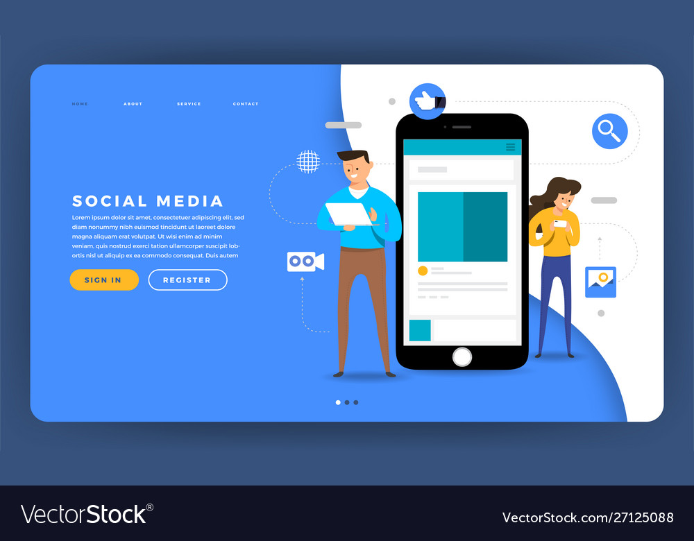 Mock-up design website flat concept social Vector Image