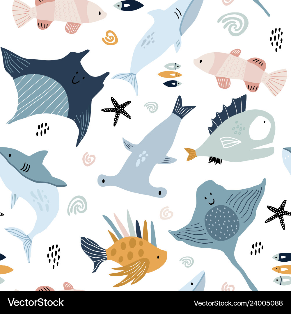 Seamless pattern with creative and colorful fishes