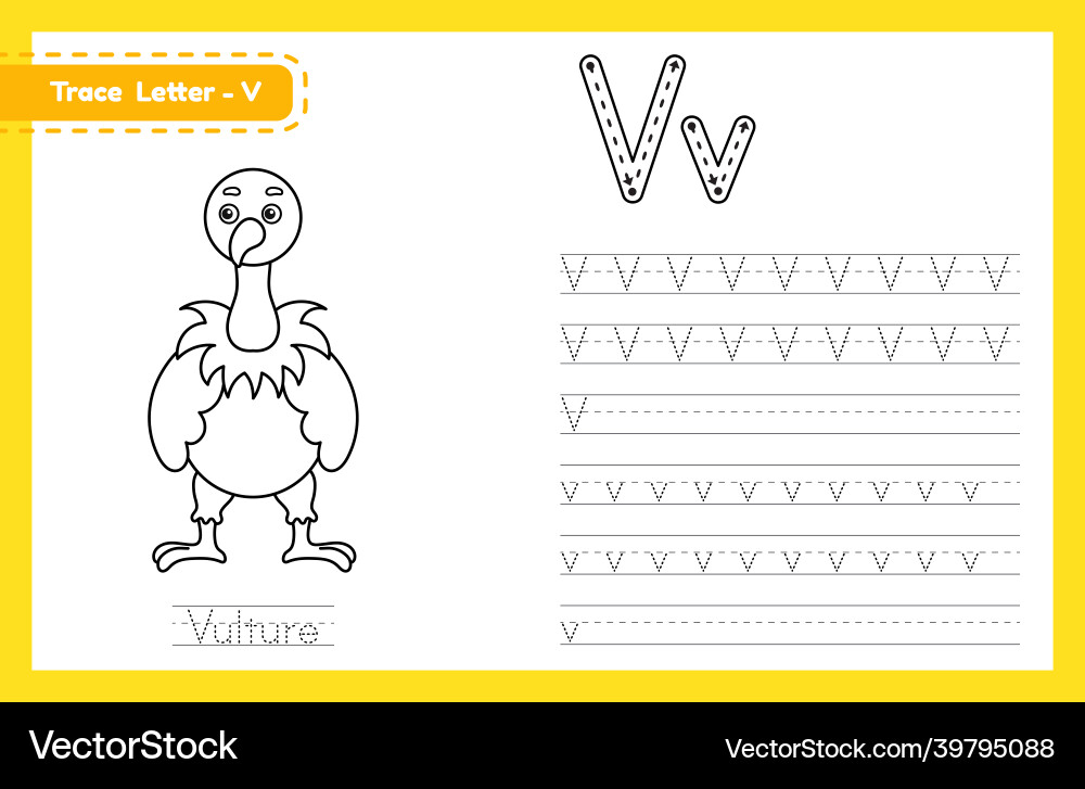 Trace letter v uppercase and lowercase alphabet Vector Image