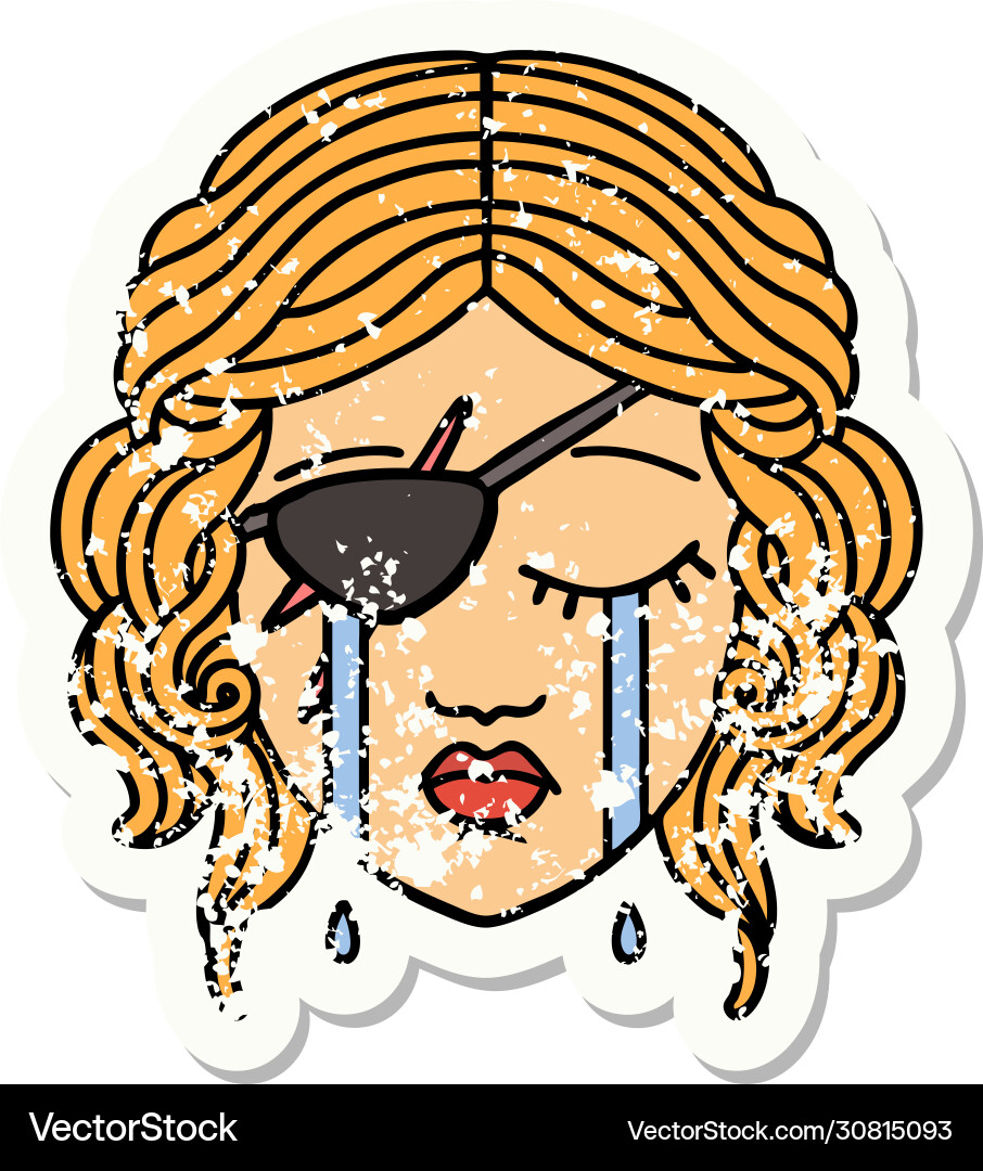 Crying human rogue character grunge sticker Vector Image