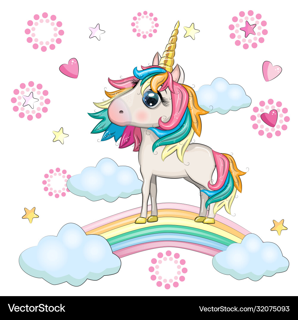 Cute magical unicorn and rainbow Royalty Free Vector Image