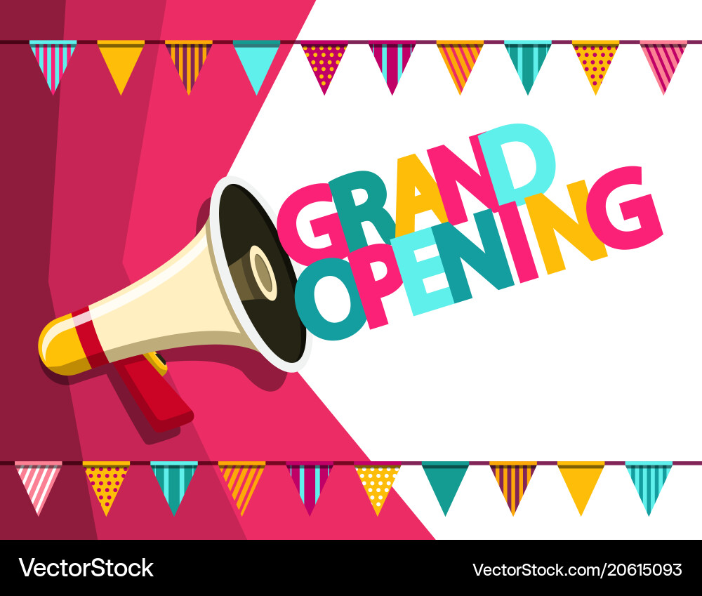 Grand opening symbol with flags and megaphone Vector Image
