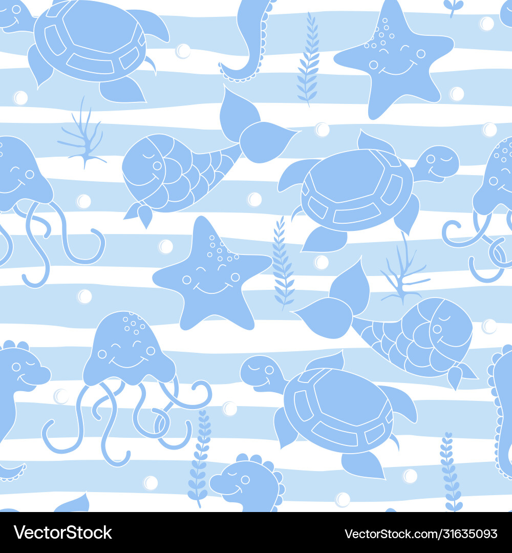 Hand drawn vintage nautical seamless pattern fish Vector Image