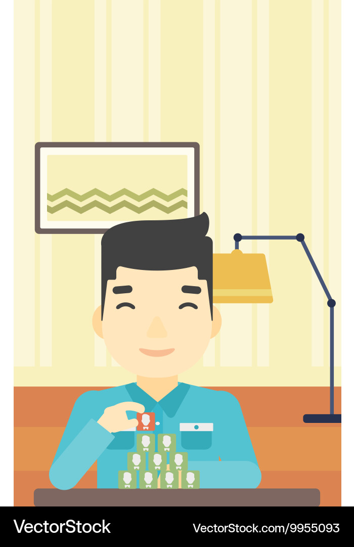 Man building pyramid of network avatars Royalty Free Vector