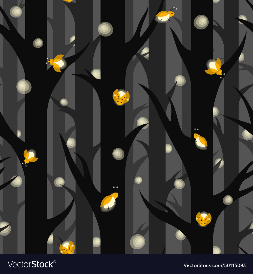 Seamless pattern with fireflies in forest Vector Image