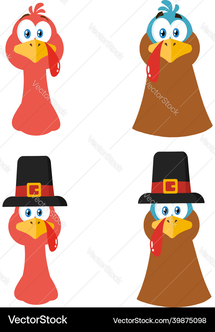 Cheerful Turkey Faces - Flat Collection Royalty Free Vector
