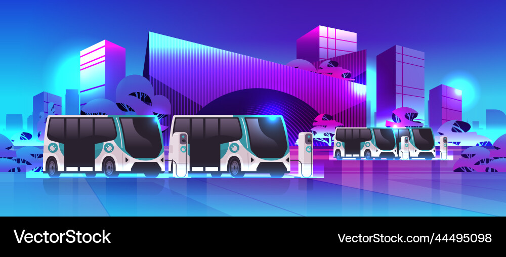 Electric buses charging battery vehicles Vector Image