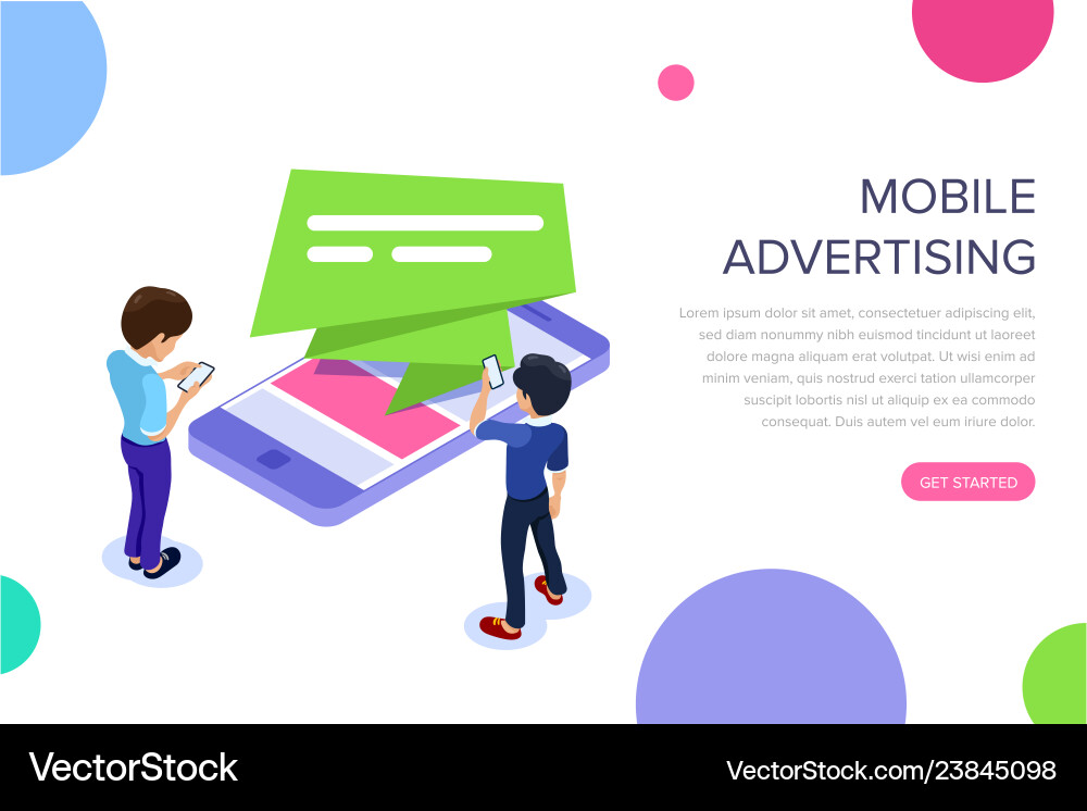 Flat isometric mobile advertising concept people Vector Image
