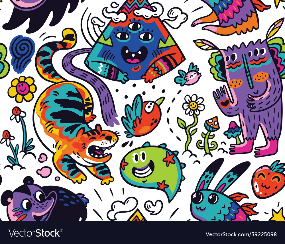 Funny creatures seamless pattern Royalty Free Vector Image