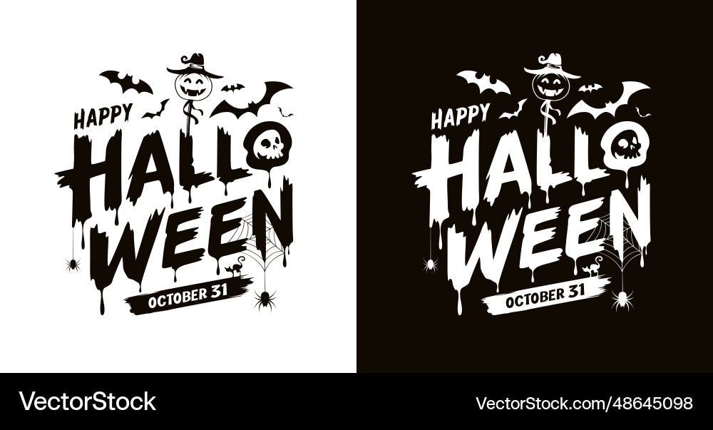 Happy halloween text message black and white Vector Image