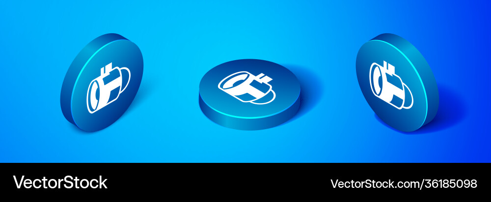 Isometric jet engine turbine icon isolated on blue