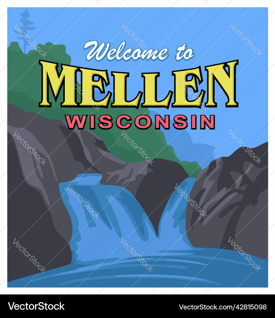 Mellen Wisconsin Waterfall Landscape Royalty Free Vector