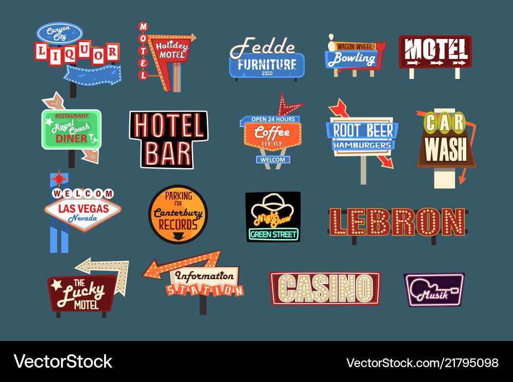 Neon signboards billboards light boxes and Vector Image