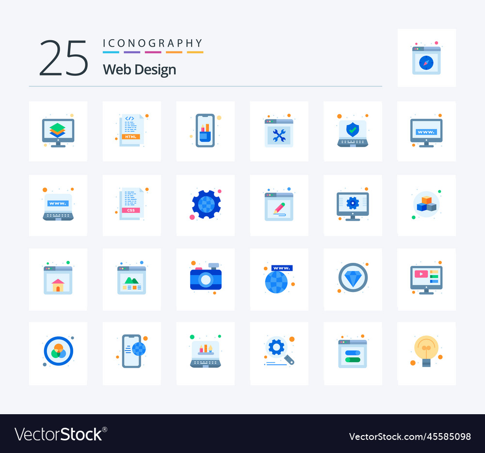 Web design 25 flat color icon pack including Vector Image