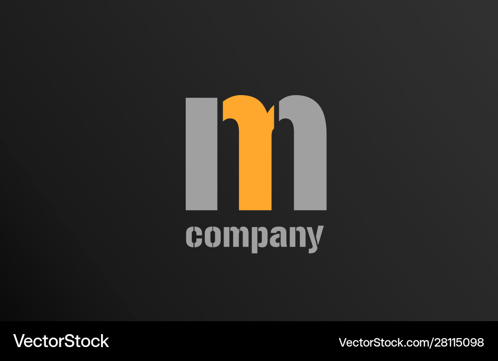 Yellow grey letter m alphabet logo design icon Vector Image