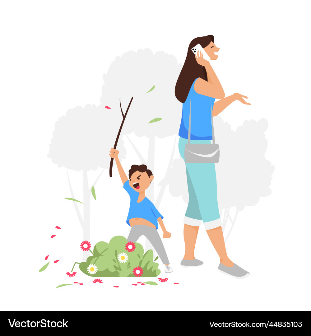 Bad child education careless parent Royalty Free Vector
