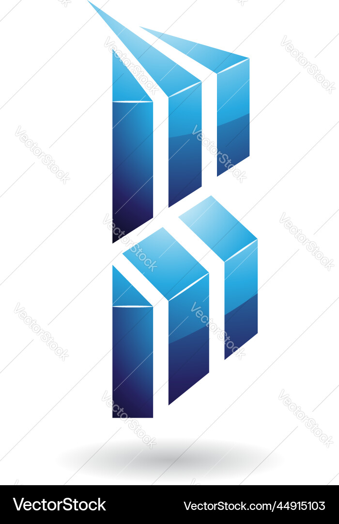 Blue glossy embossed striped letter b icon Vector Image