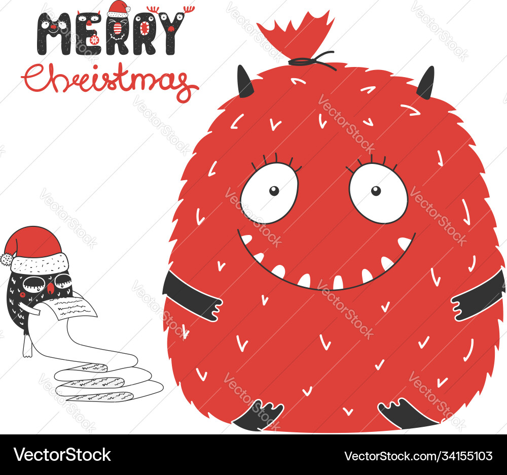 Cute and funny christmas monsters Royalty Free Vector Image