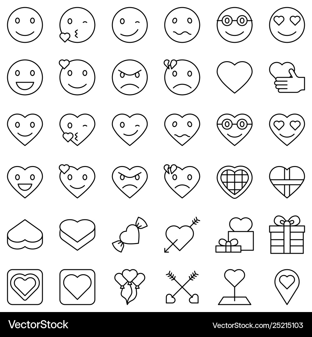 Emoticon and love related icon set line style Vector Image