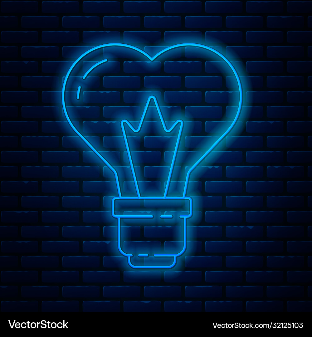 Glowing neon line heart shape in a light bulb icon