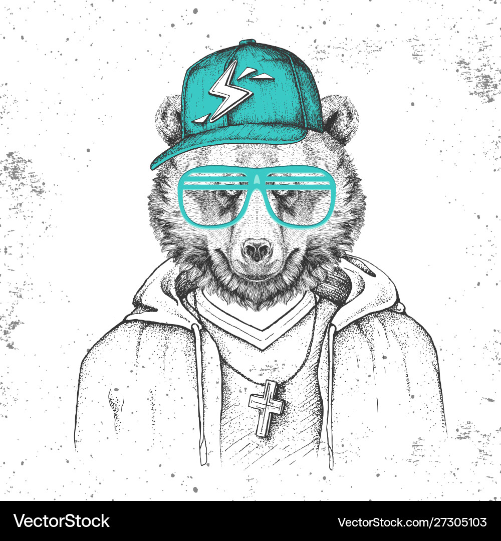 Hipster animal bear dressed in cap like rapper Vector Image