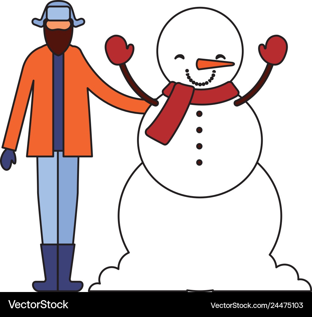 Man with winter clothes and snowman Royalty Free Vector