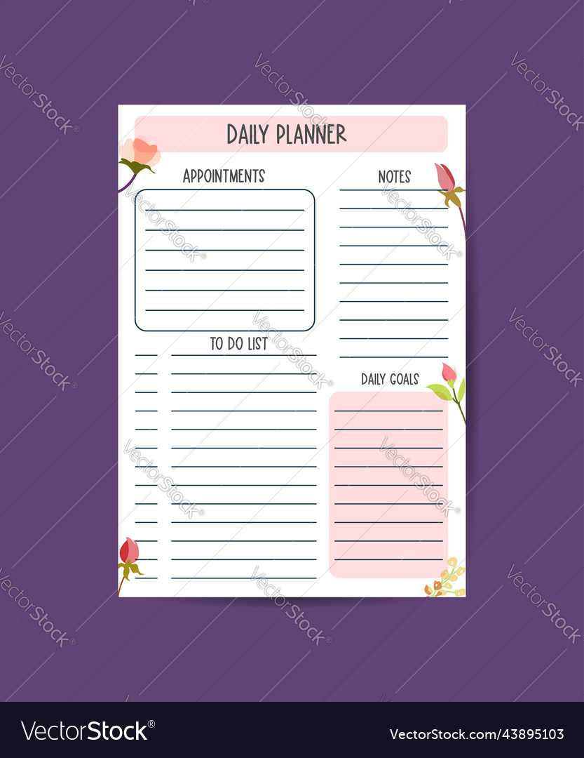 Planner printable template with blue elements Vector Image