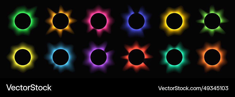 Set of circle illuminate light frames with color Vector Image