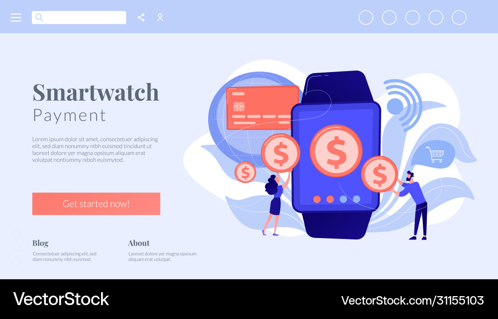 Smartwatch payment concept landing page Royalty Free Vector